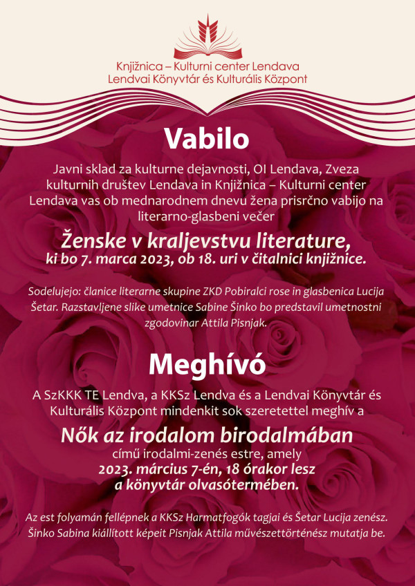VABILO – Ženske v kraljestvu literature – Zveza kulturnih društev Lendava